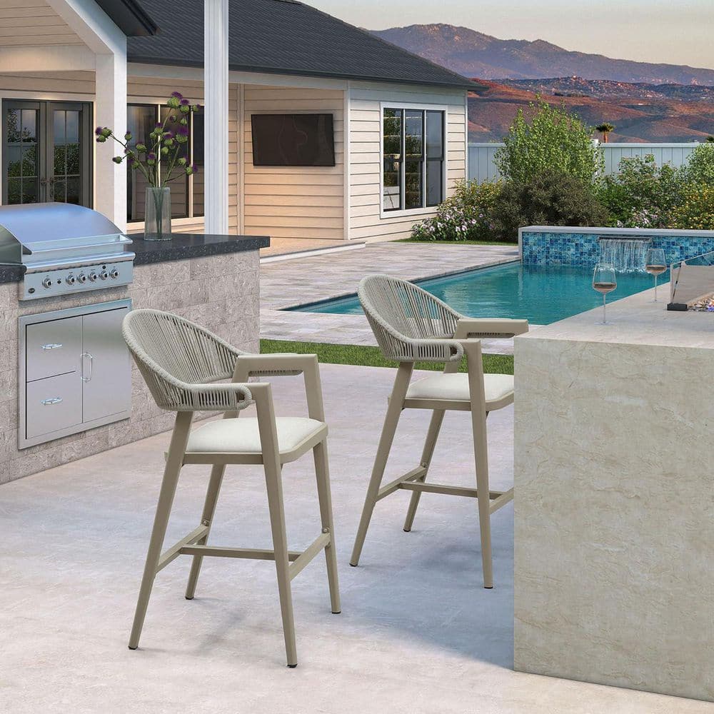 PURPLE LEAF Aluminum Modern Rattan Bar Height Outdoor Bar Stool with ...