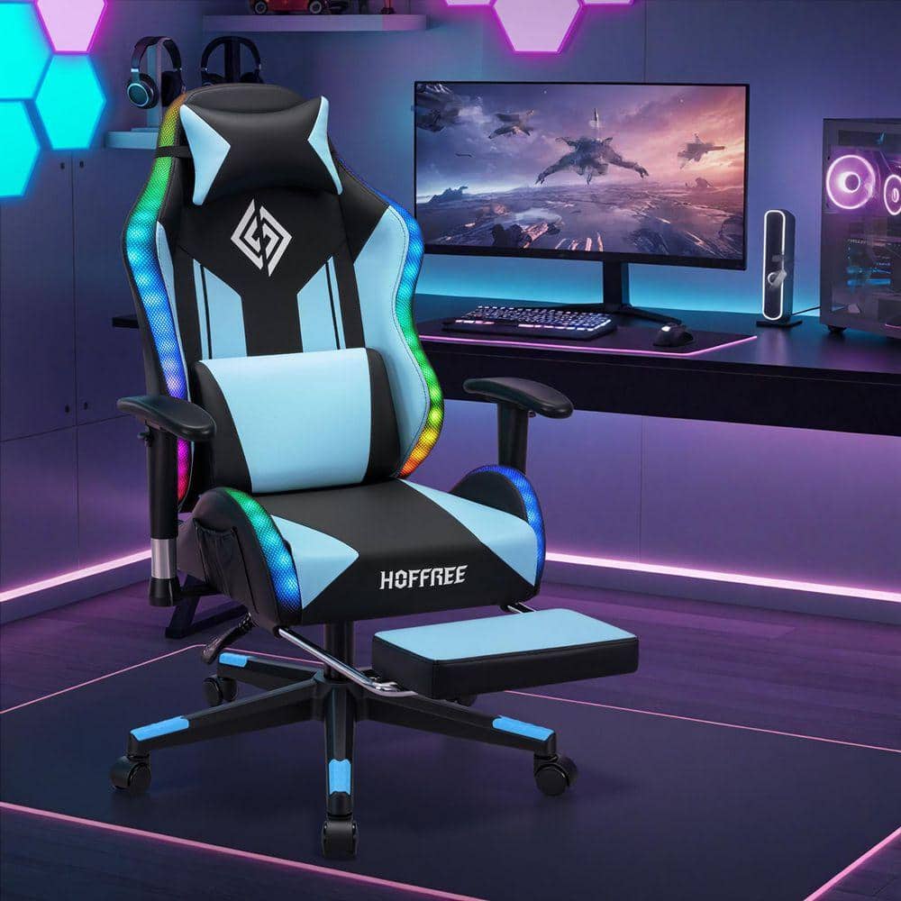 Hoffree LED Faux Leather Gaming Chair with Lumbar Support Ergonomic ...