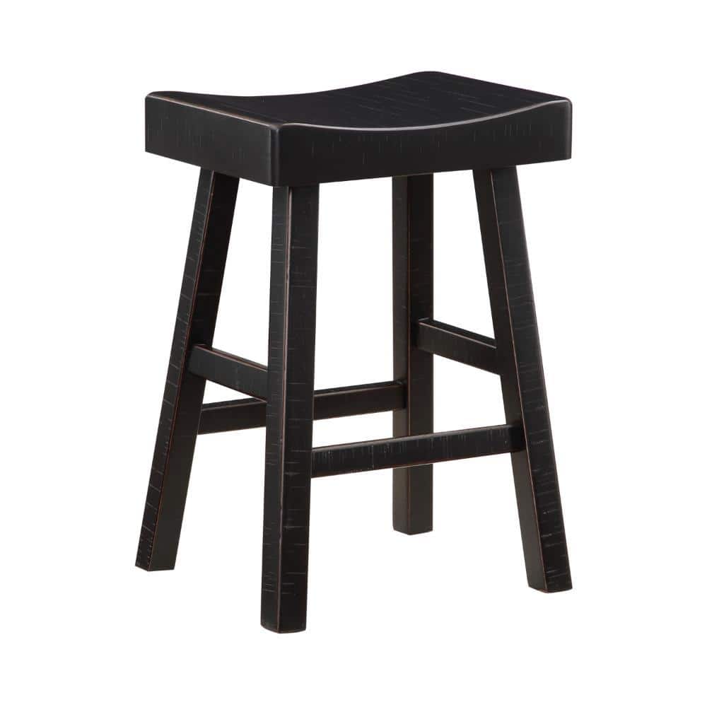 Benjara 24.5 in. Black Backless Wood Bar Stool (Set of 2) BM314438 ...
