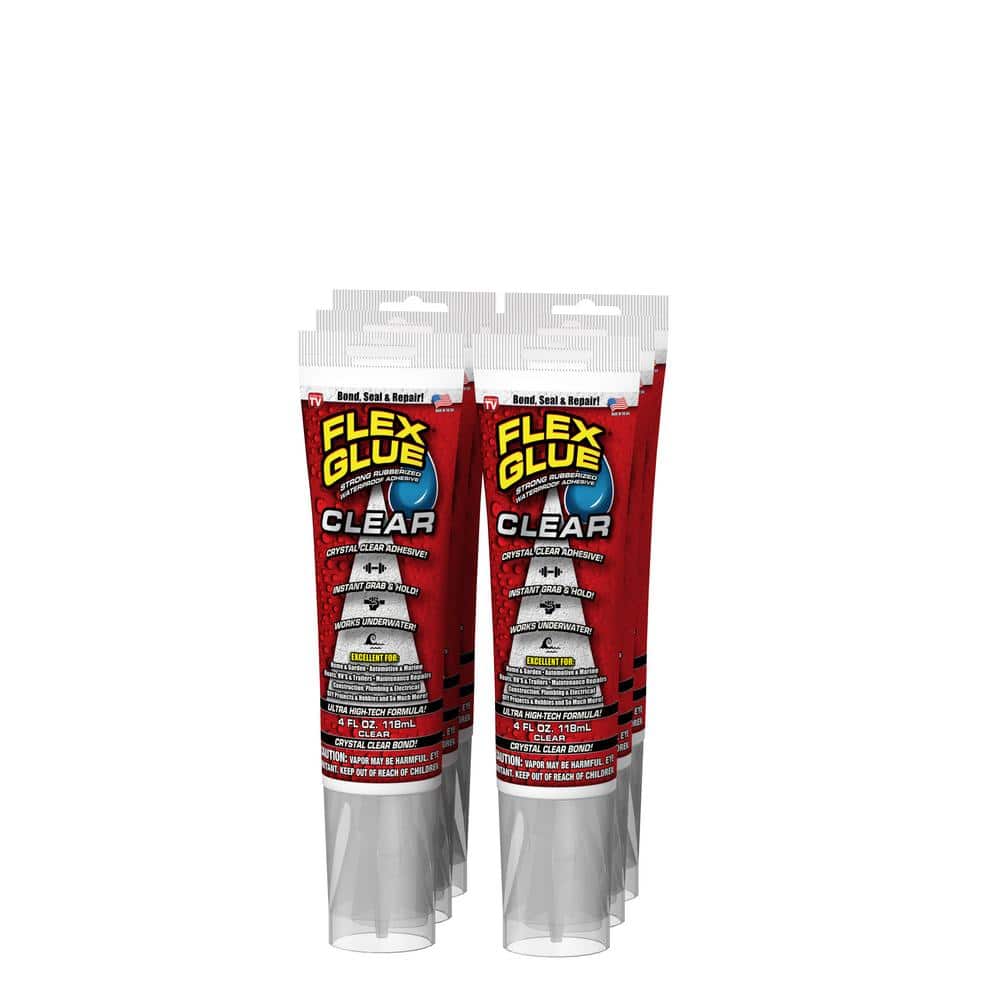 FLEX SEAL FAMILY OF PRODUCTS Flex Glue Clear 4 oz. Pro Formula Strong Rubberized Waterproof Adhesive 6 Pack GFSCLRR04 The Home Depot