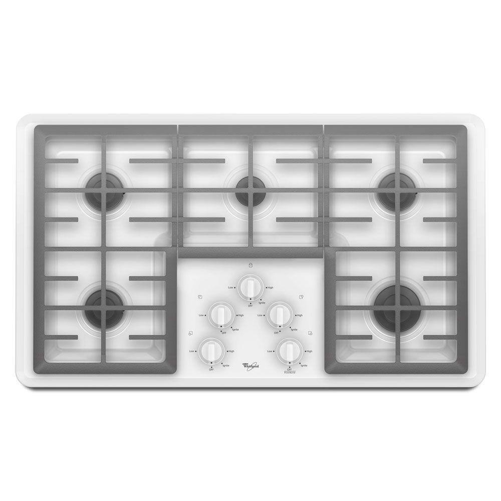 Whirlpool 36 in. Gas Cooktop in White with 5 Burners including Power ...
