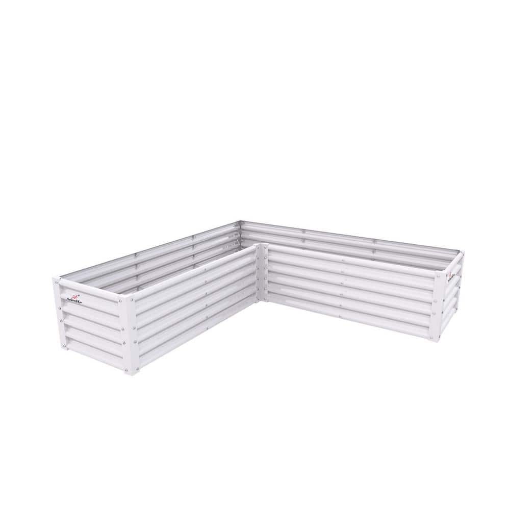 Runesay White L-Shaped Galvanized Steel Raised Garden Beds Planter Box ...