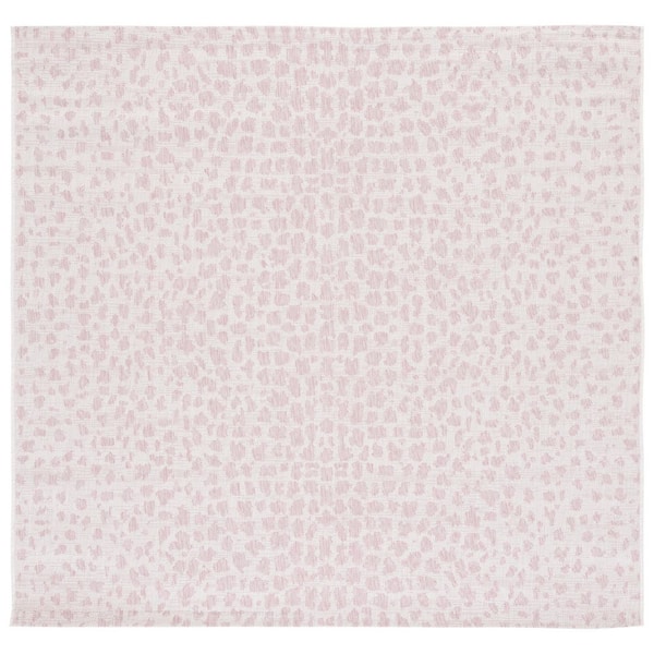 SAFAVIEH Courtyard Ivory/Blush Pink 7 ft. x 7 ft. Cheetah Geometric ...