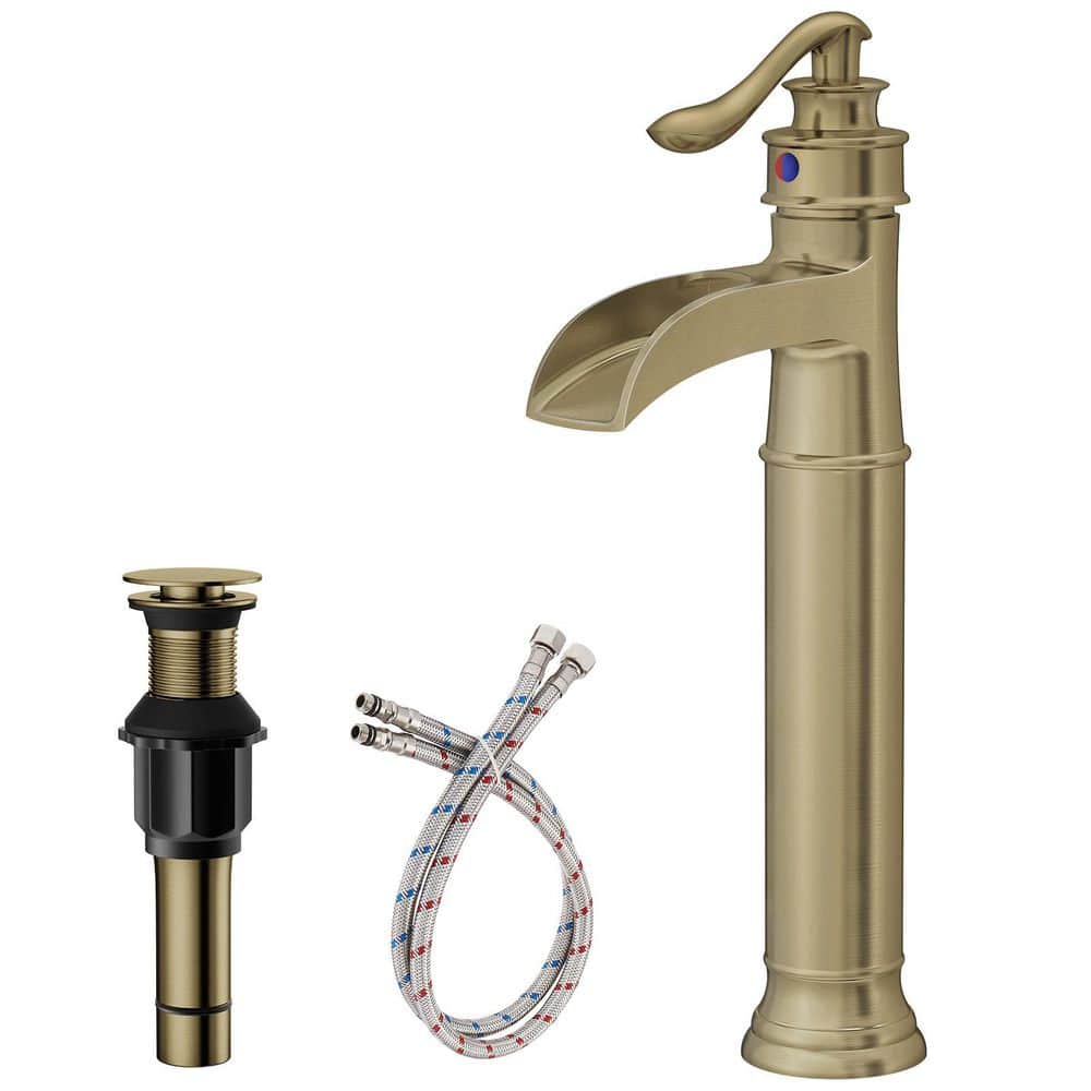 HOMEMYSTIQUE Single Handle Waterfall Vessel Sink Faucet with Drain Kit ...