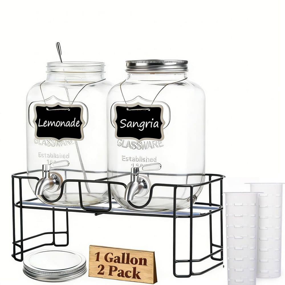 Wudkey 2-Pack 1 Gal. Glass Drink Dispensers for Parties,Beverage ...