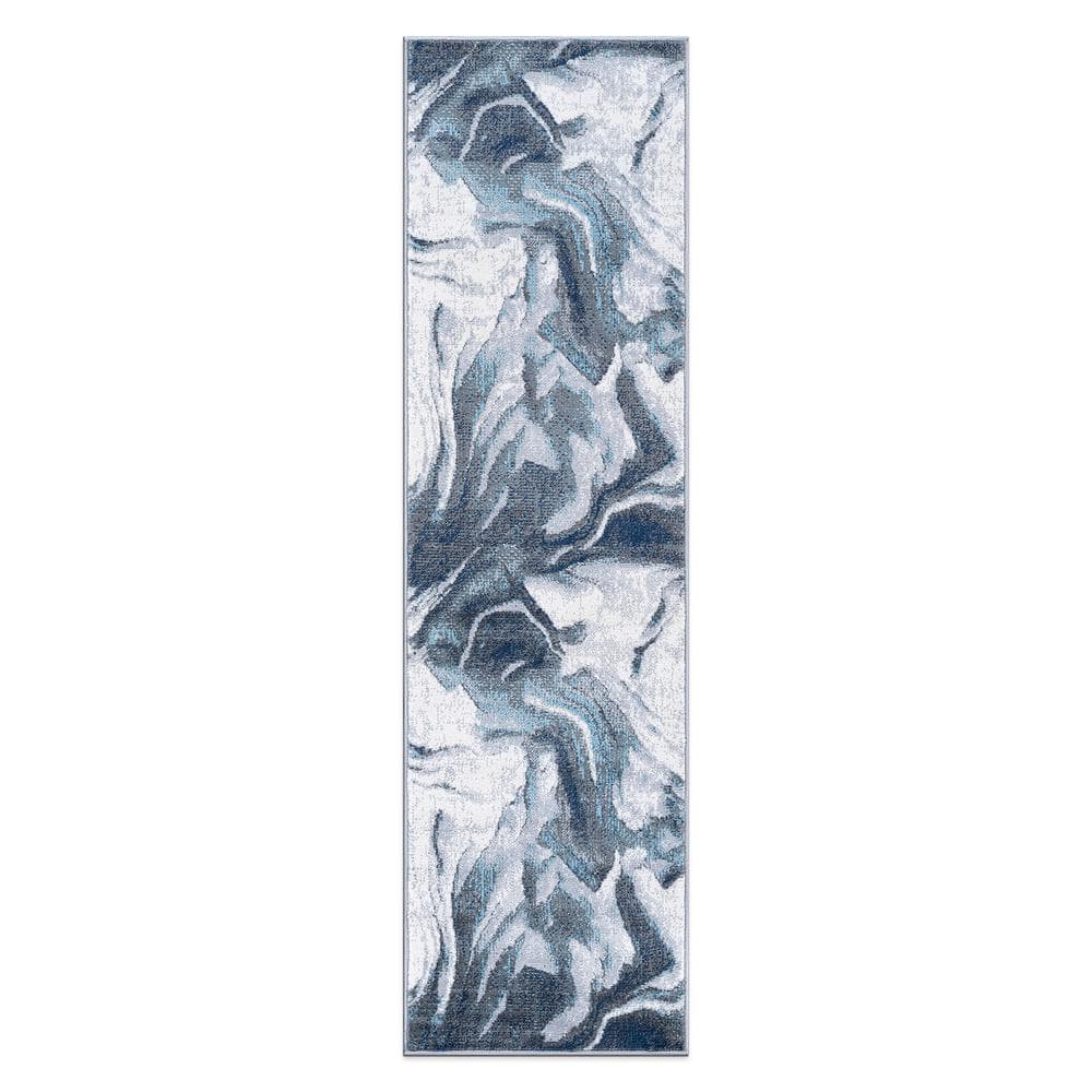 World Rug Gallery Abstract Wave Blue 2 ft. x 7 ft. Contemporary Runner ...