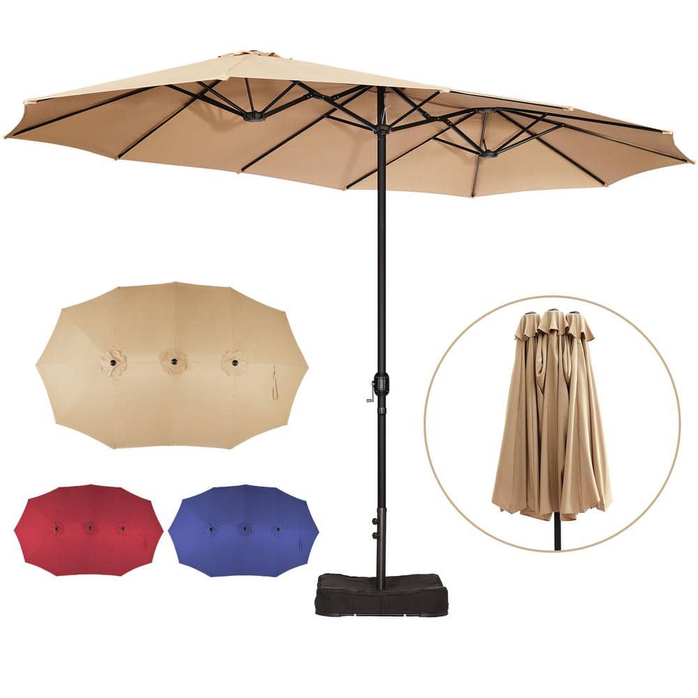 Sun-Ray 15 ft. Steel Triple Canopy Patio Umbrella in Taupe 201031 - The Home Depot