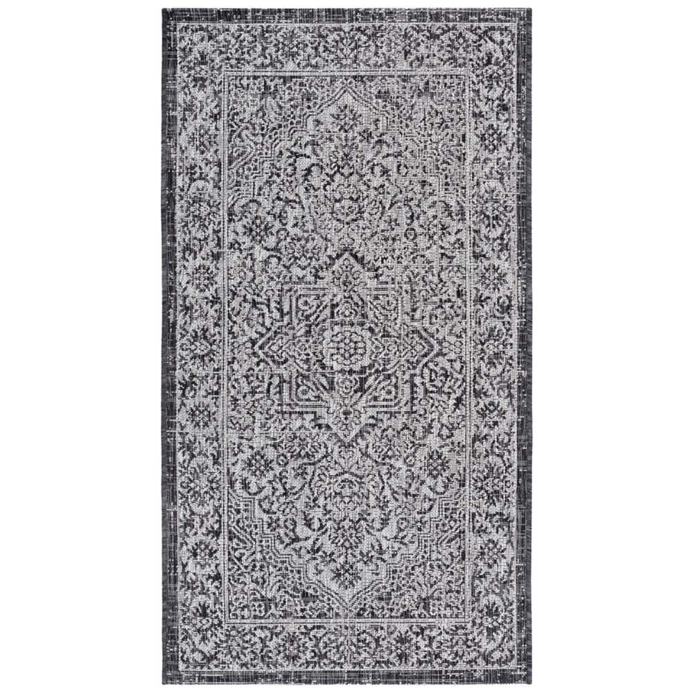SAFAVIEH Courtyard Slate/Gray 3 ft. x 5 ft. Border Medallion Floral ...