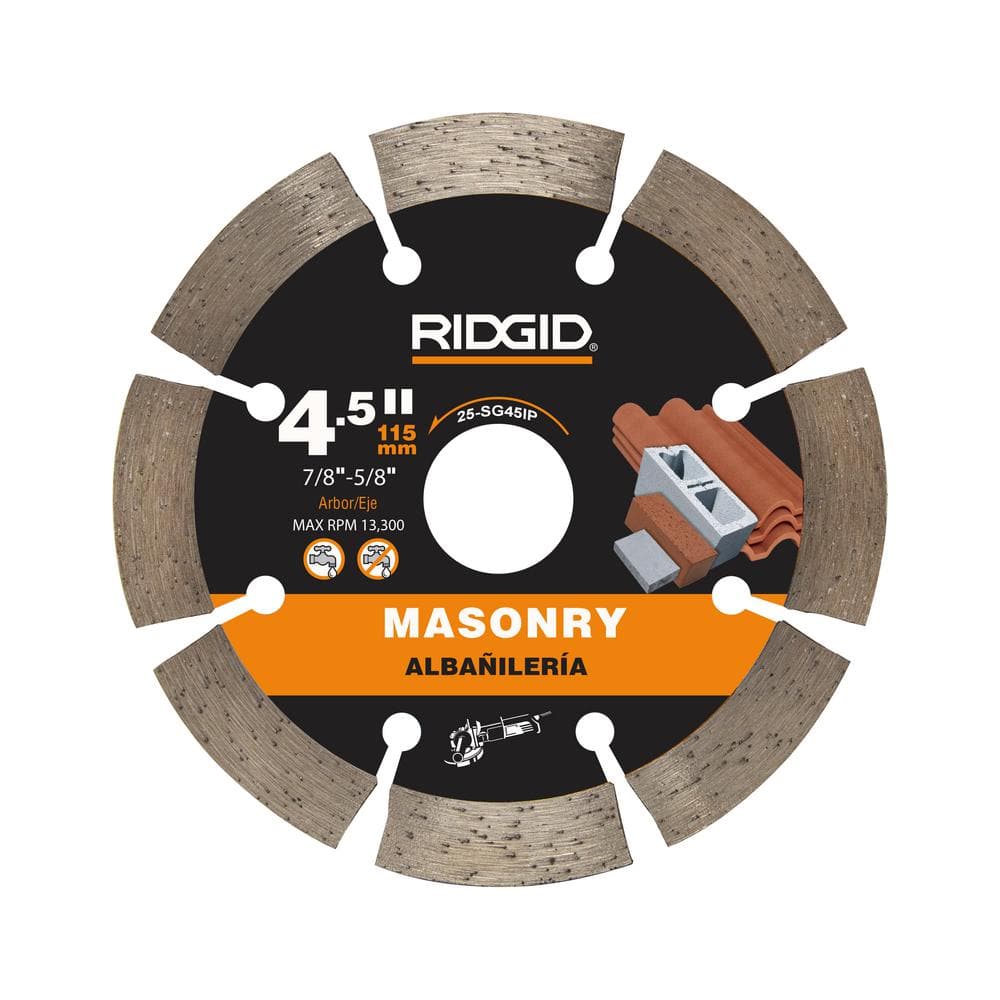 RIDGID 4-1/2 in. Masonry Cutting Segmented Rim Diamond Blade 25-SG45IP ...
