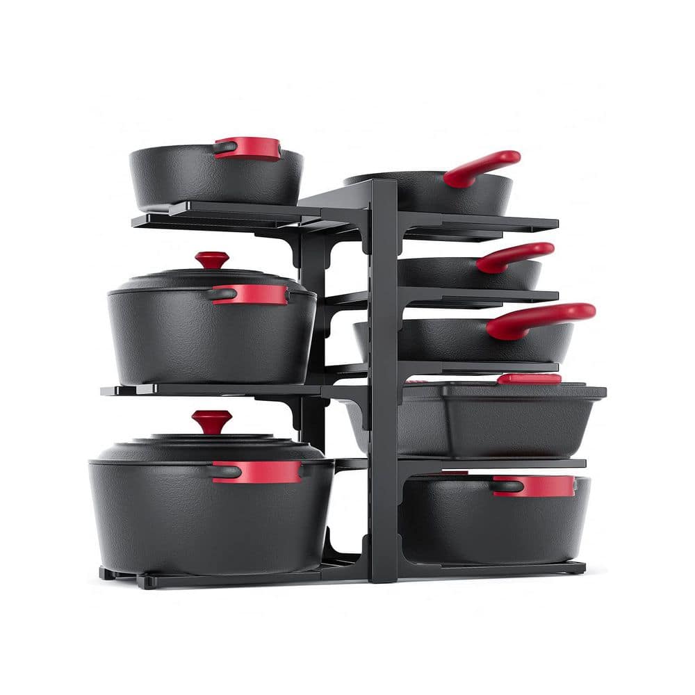 Wudkey 8-Tier Heavy-Duty Black Coated Adjustable Pot Rack, Kitchen ...