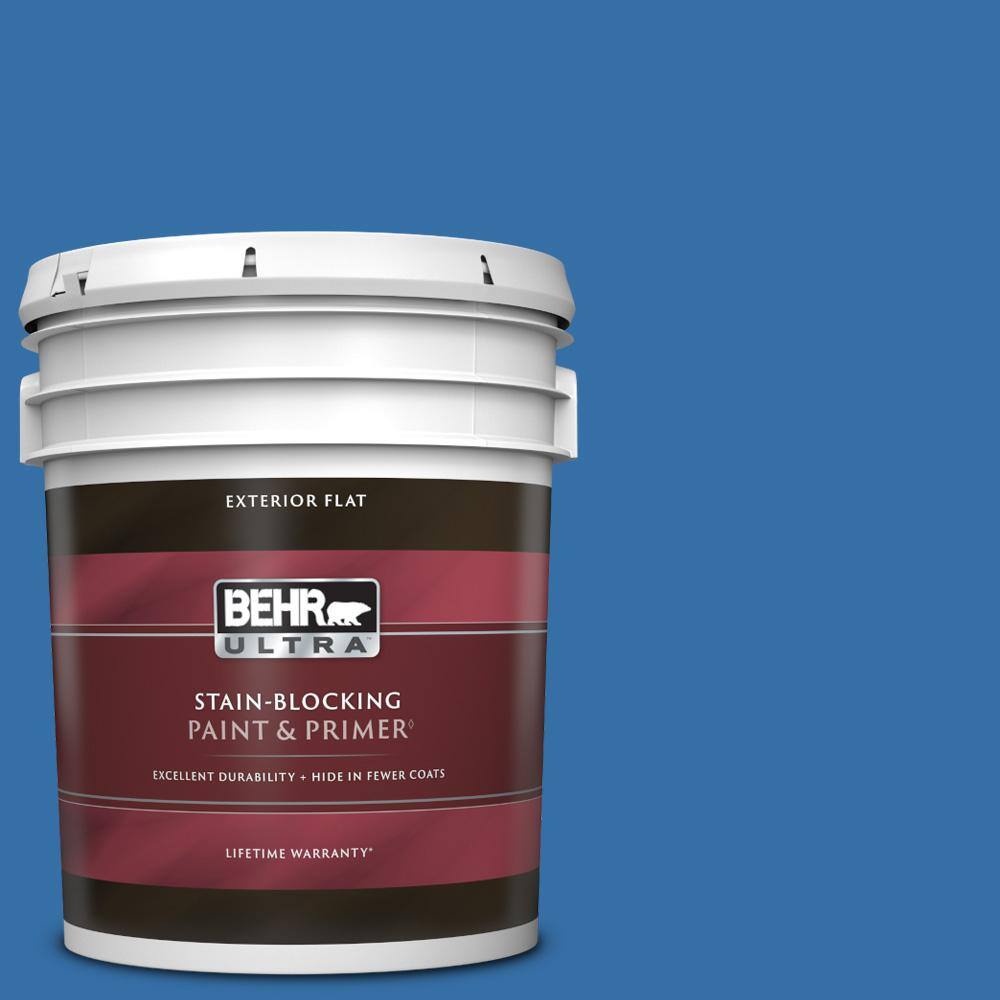 BEHR ULTRA 5 gal. #P520-6 Mega Blue Flat Exterior Paint & Primer 485305 ...
