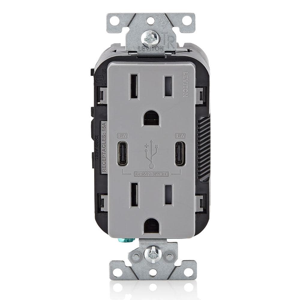 Leviton 15 Amp 125 Volt Tamper Resistant Duplex Outlet/Receptacle, Gray ...