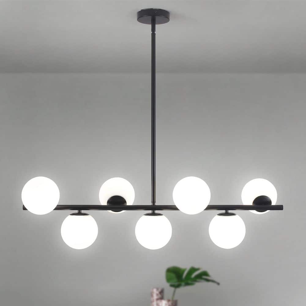 ETONIMERR 35.8 in. 7-Light Black Farmhouse Chandelier with White Glass ...