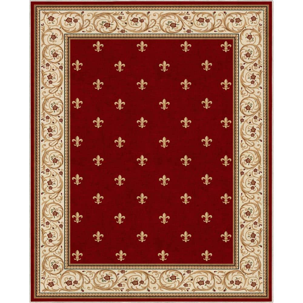 Well Woven Red 5 ft. x 7 ft. Flat-Weave Apollo Fleur De Lis Traditional ...