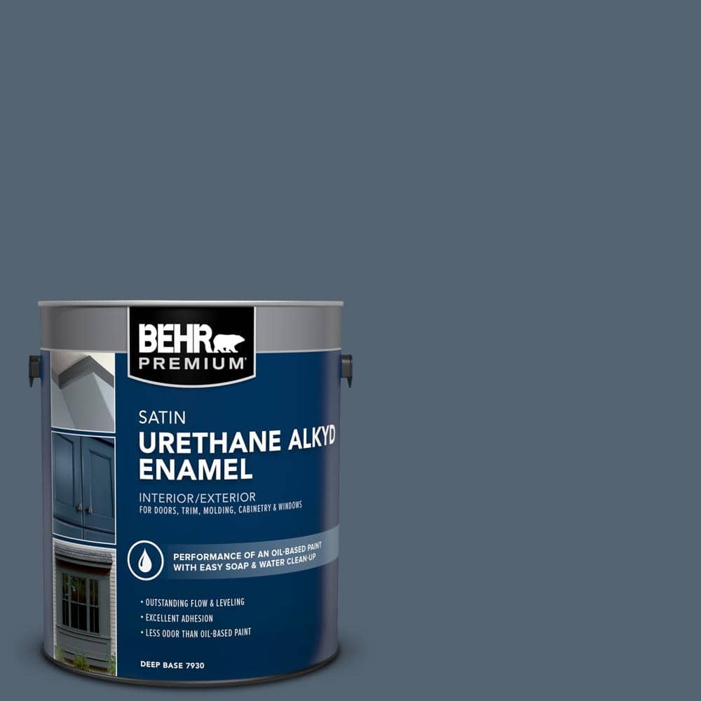 BEHR PREMIUM 1 gal. #T17-17 Midnight Show Urethane Alkyd Satin Enamel ...