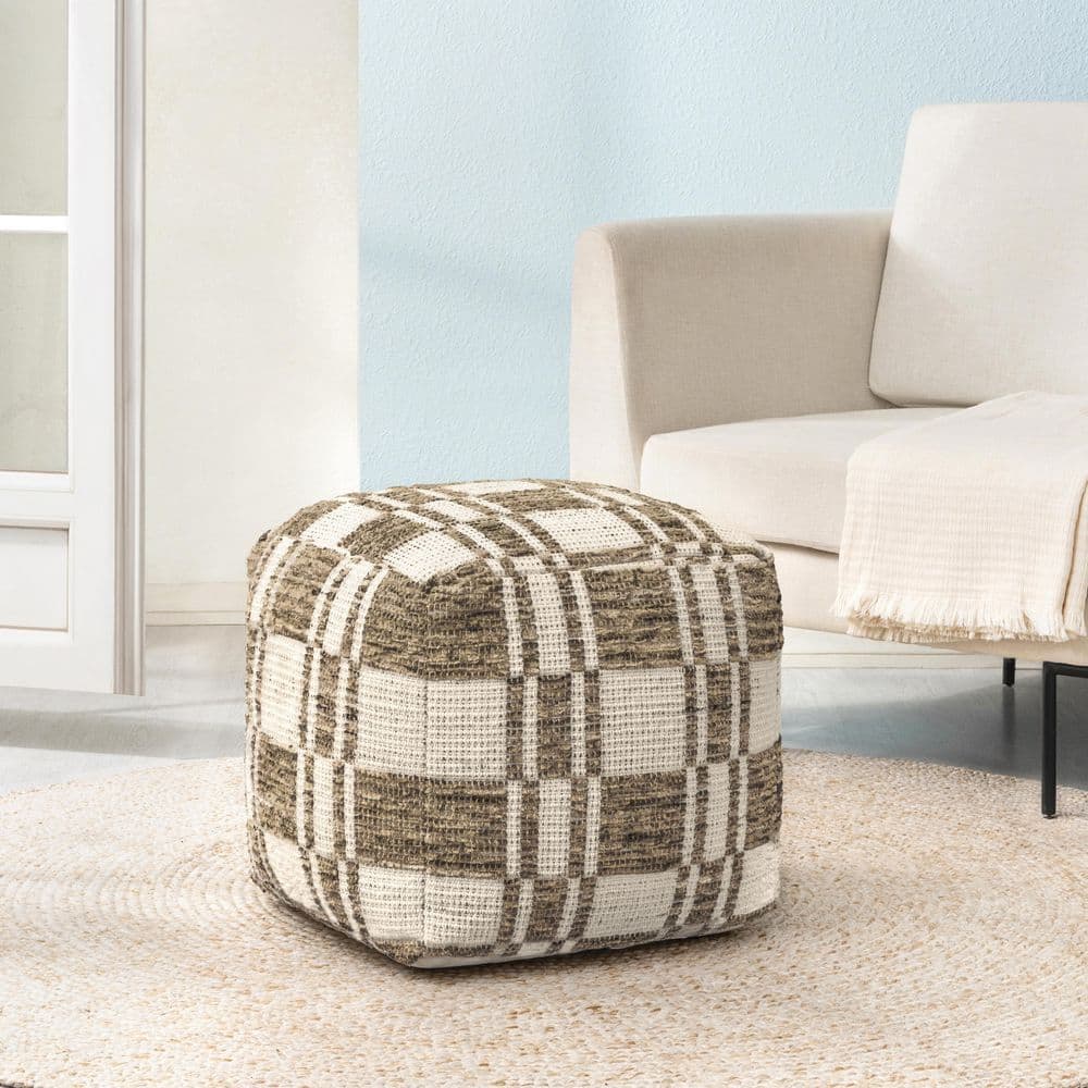 Anji Mountain Leone Brown Cotton Upholstered Pouf AMBPF132-1818 - The ...