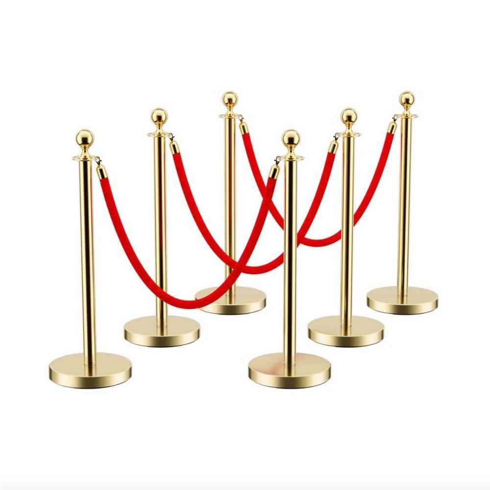 Hausvita 6-Pieces Stainless Steel Gold Stanchions with Red Velvet Rope ...