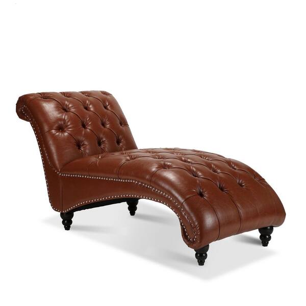 Harper & Bright Designs Modern Brown Faux Leather Tufted Armless Chaise ...