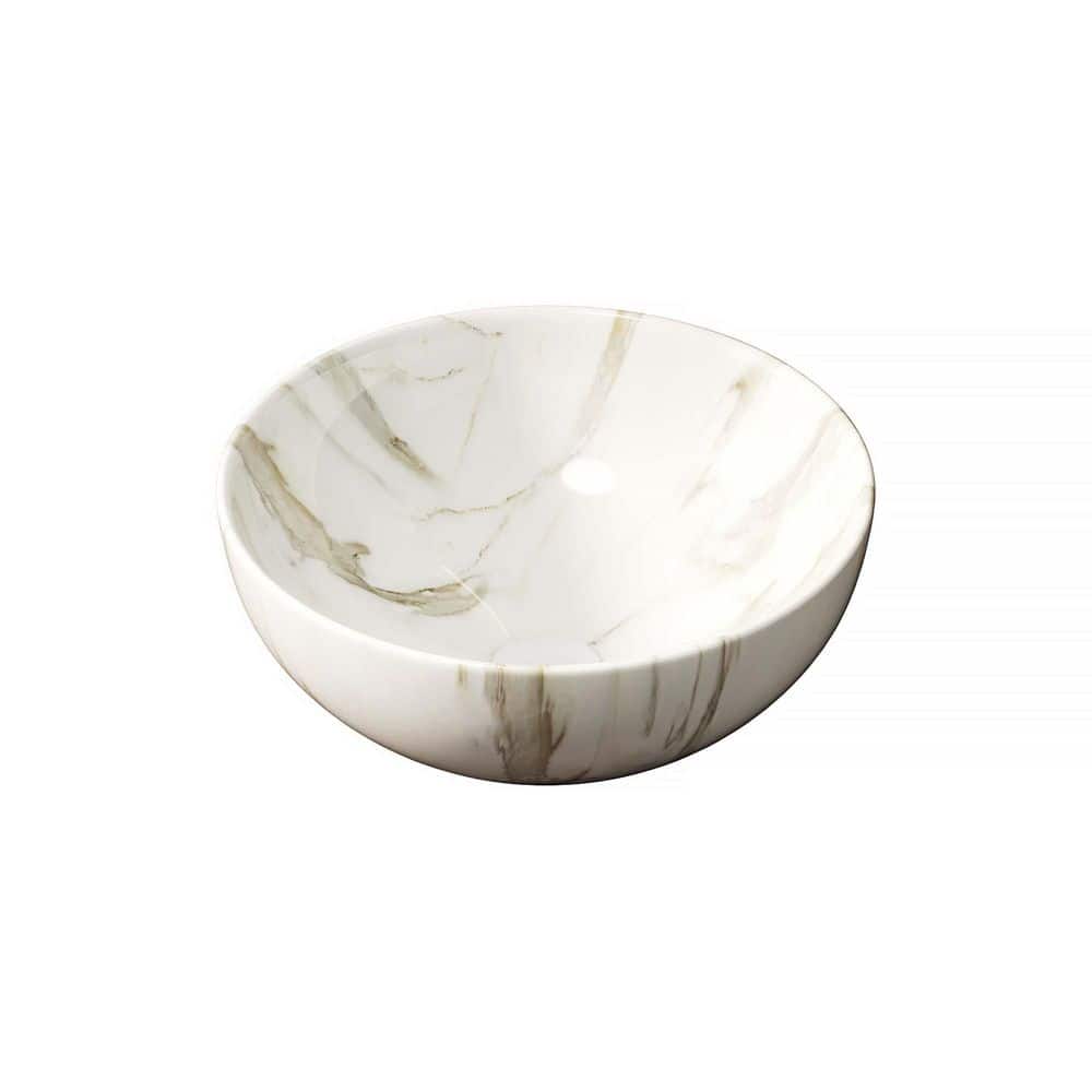 LuckByte White 14 in. Bar Drop-In Sink Bowl Vessel Ceramic Sink with ...