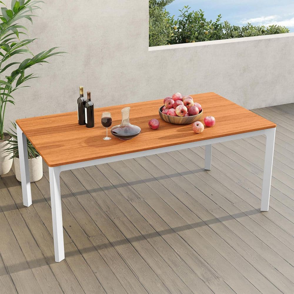 MEOOEM 71 in. Aluminum Outdoor Dining Table, Rectangle Patio Table with ...