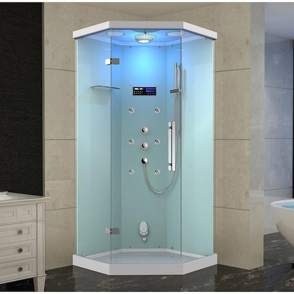 Aston Ovato Alamere 40 in. x 40 in. x 87 in. Neo-Angle Steam Shower ...