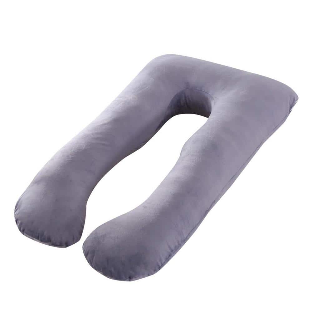 HOMESTOCK Gray U Shaped Full Body Pillow with Cushioned Memory Foam ...