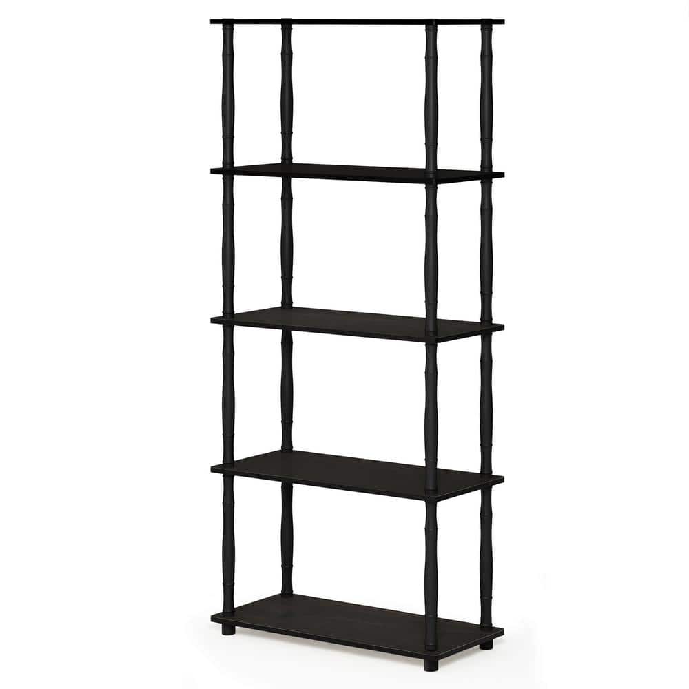 Furinno 57.4 in. Tall Espresso/Black 5-Shelves Etagere Bookcases ...