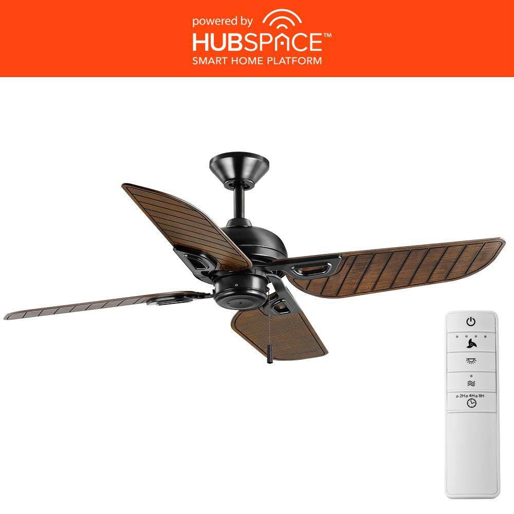 Hampton Bay Halpert 52 in. Matte Black Smart Hubspace Ceiling Fan with ...