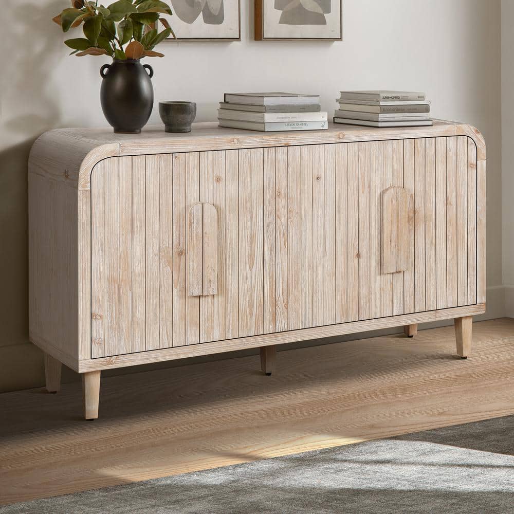 Noble House Ethan Natural Wood Wash 59 in. Farmhouse Curved Storage ...