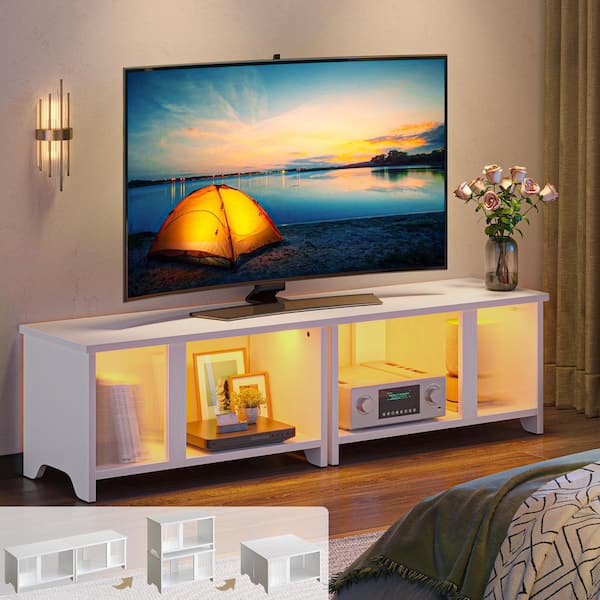 PINMOCO White 55 in. TV Stand for TVs up to 65 in. Modular ...