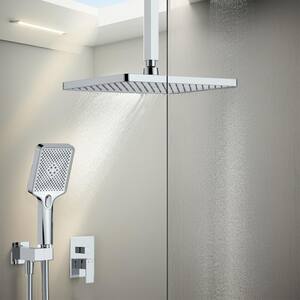 Double Handle 3-Spray Patterns Square Shower Faucet Set 1.8 GPM with ...