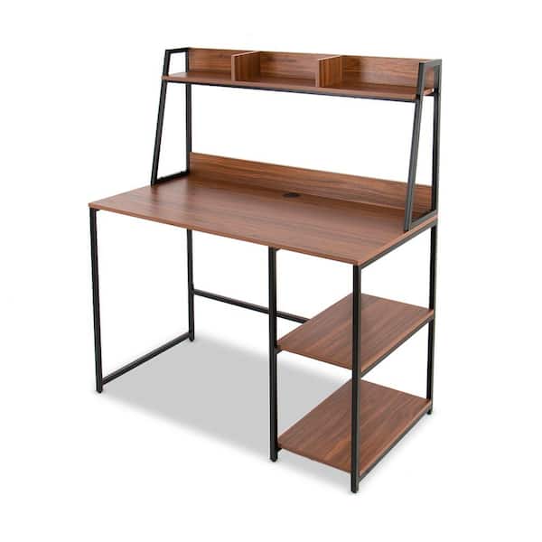 Siavonce 47.2 in. Brown Retangular Computer Desk with Hutch and ...