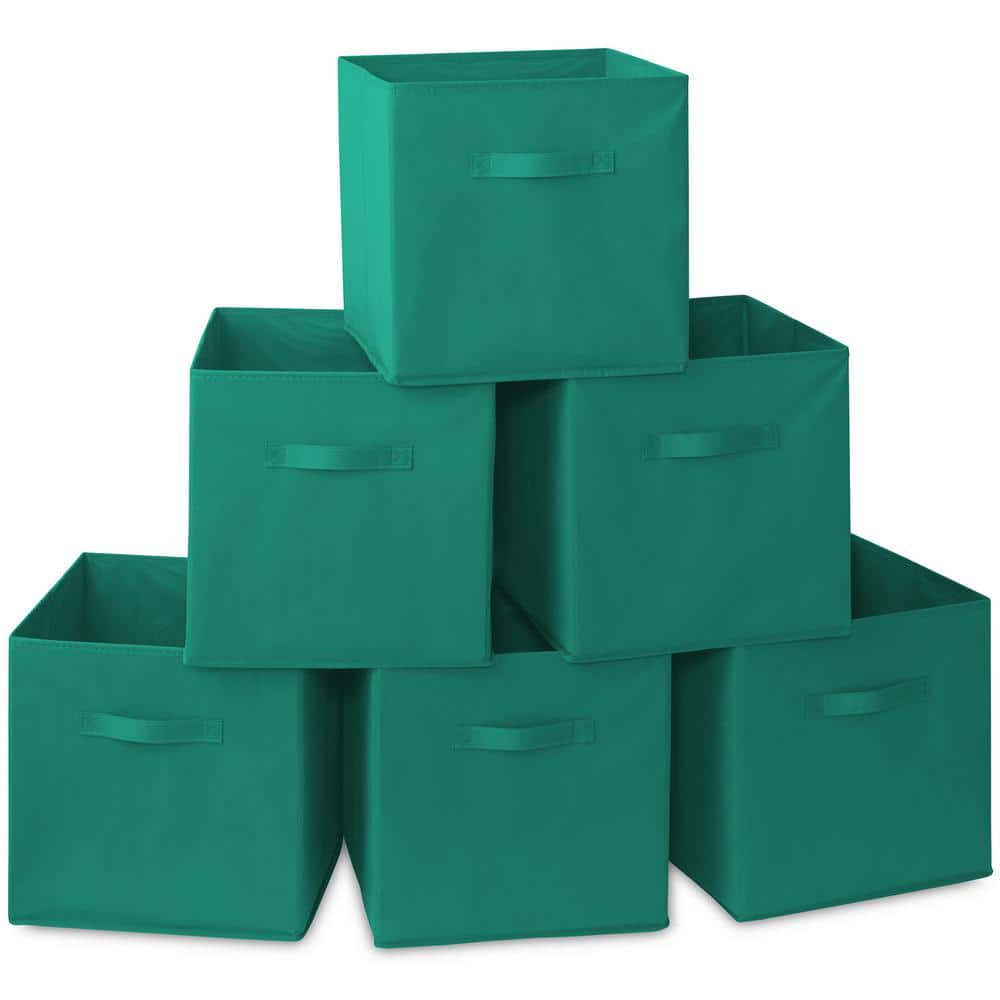 Casafield Teal Green 13 in. x 13 in. Fabric Collapsible Cubes ...