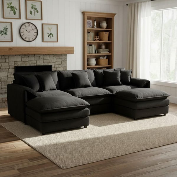 Homy Casa SOEX 109 in. 5-piece Chenille U-Shape Modular Sectional Sofa in Jet Black SOEX-DDDXX ...