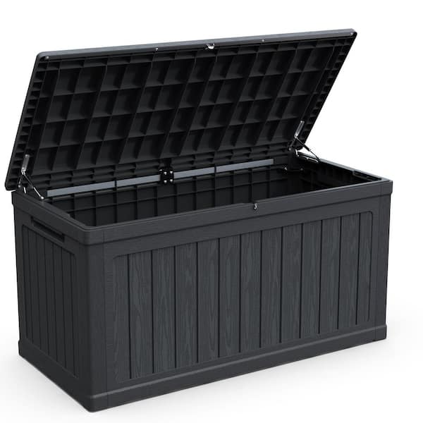 350 Gal. Black Metal Deck Box, Outdoor Storage Box with Waterproof and ...