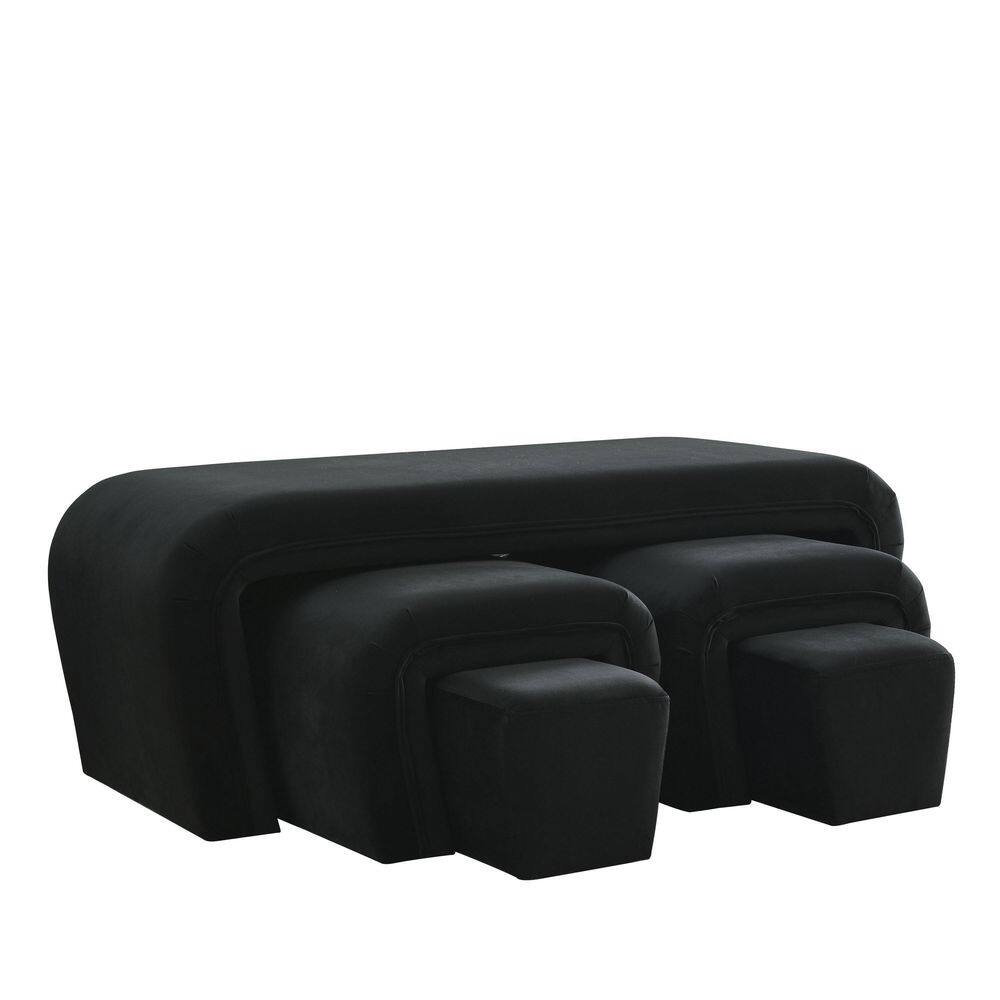 Black Contemporary Velvet Nesting Bench with 4 Nesting Bench (17 in. H ...
