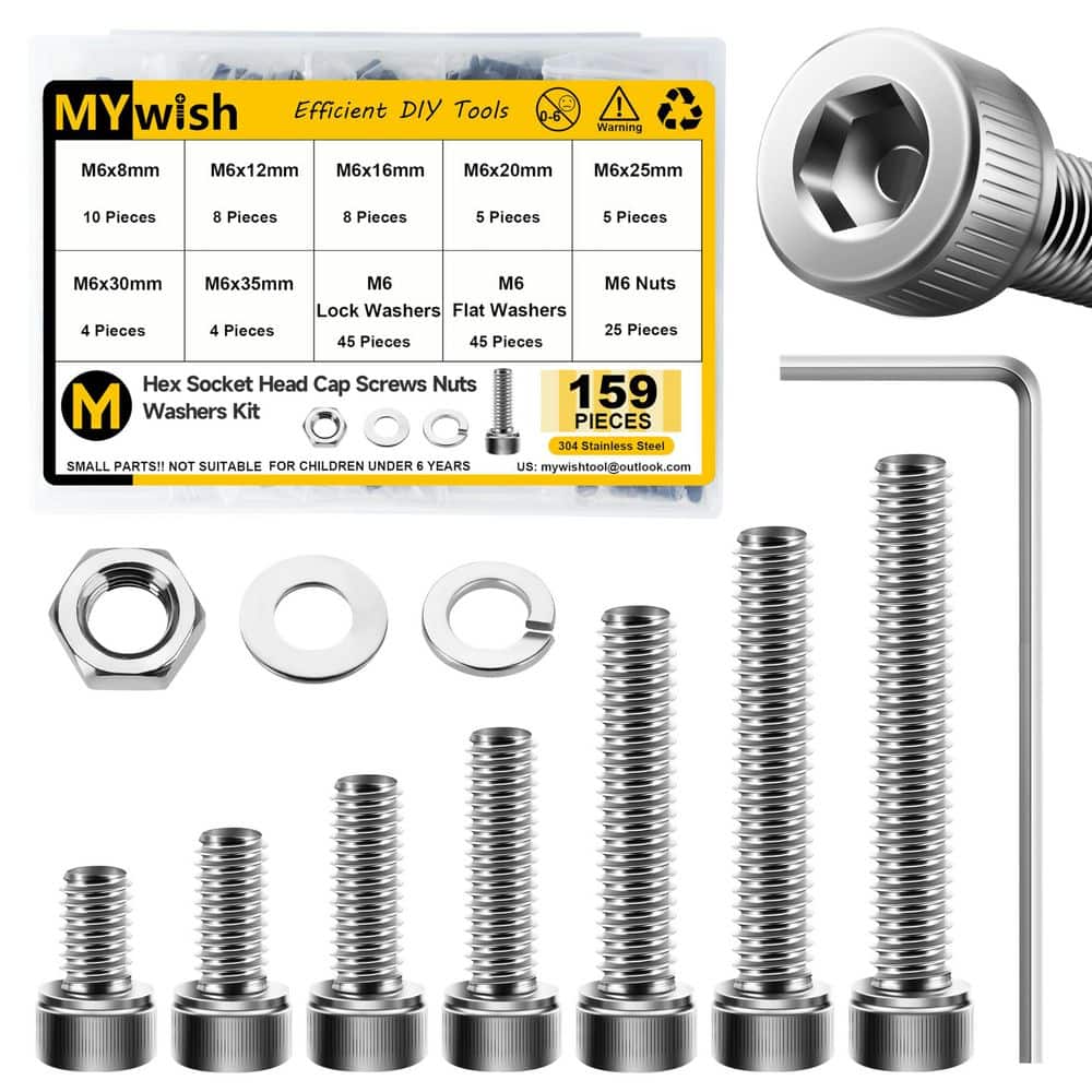 MYWISH 159-Piece M6 Internal Hex Socket Head Cap Screw Assortment Kit ...