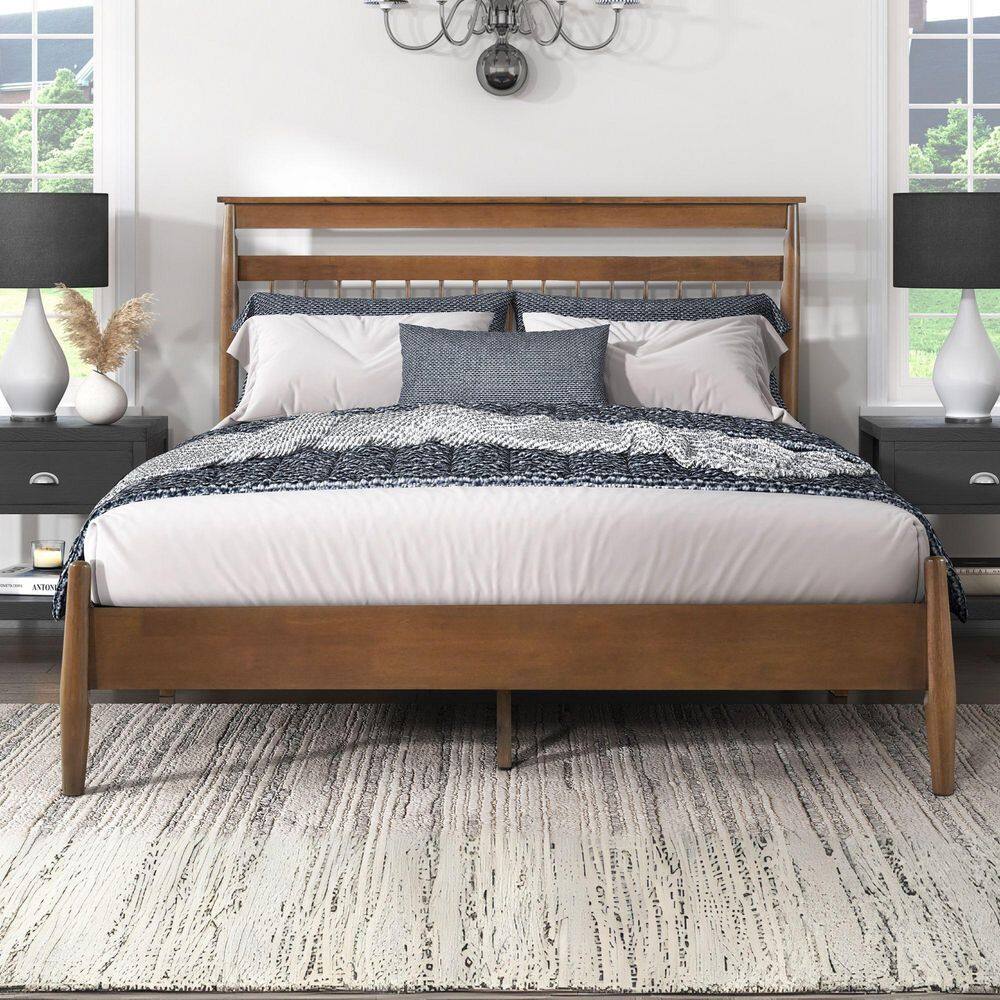 Noble House Erwin Brown Wood Frame Full Size Platform Bed with ...