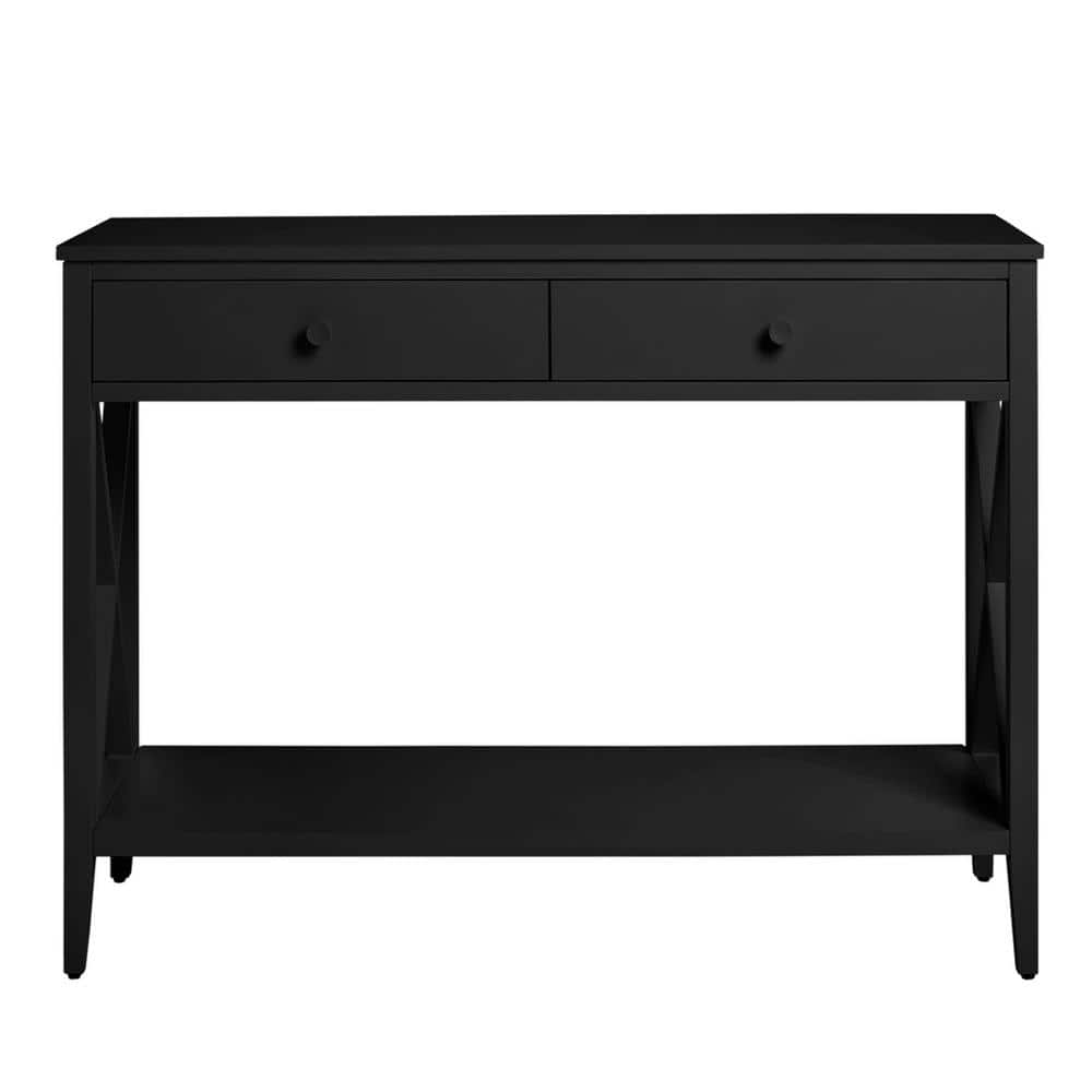 StyleWell Oakley Black Wood 2 Drawer Console Table with X Side Detail ...