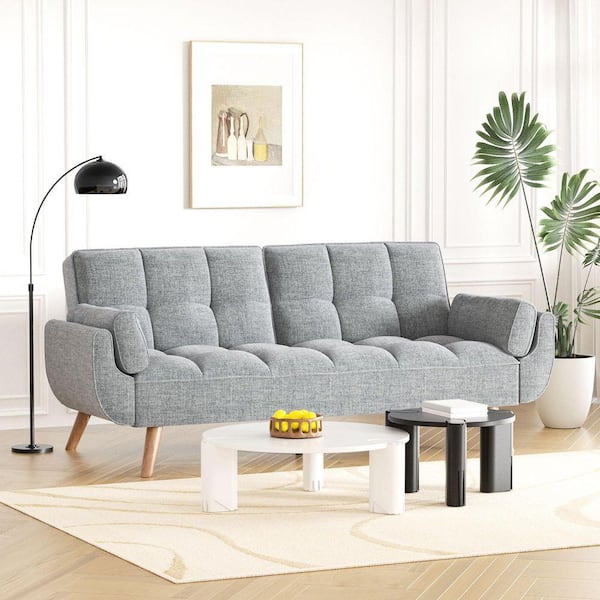 WONDER COMFORT Chic 75 in. Gray Linen Futon Sleeper Bed Convertible ...