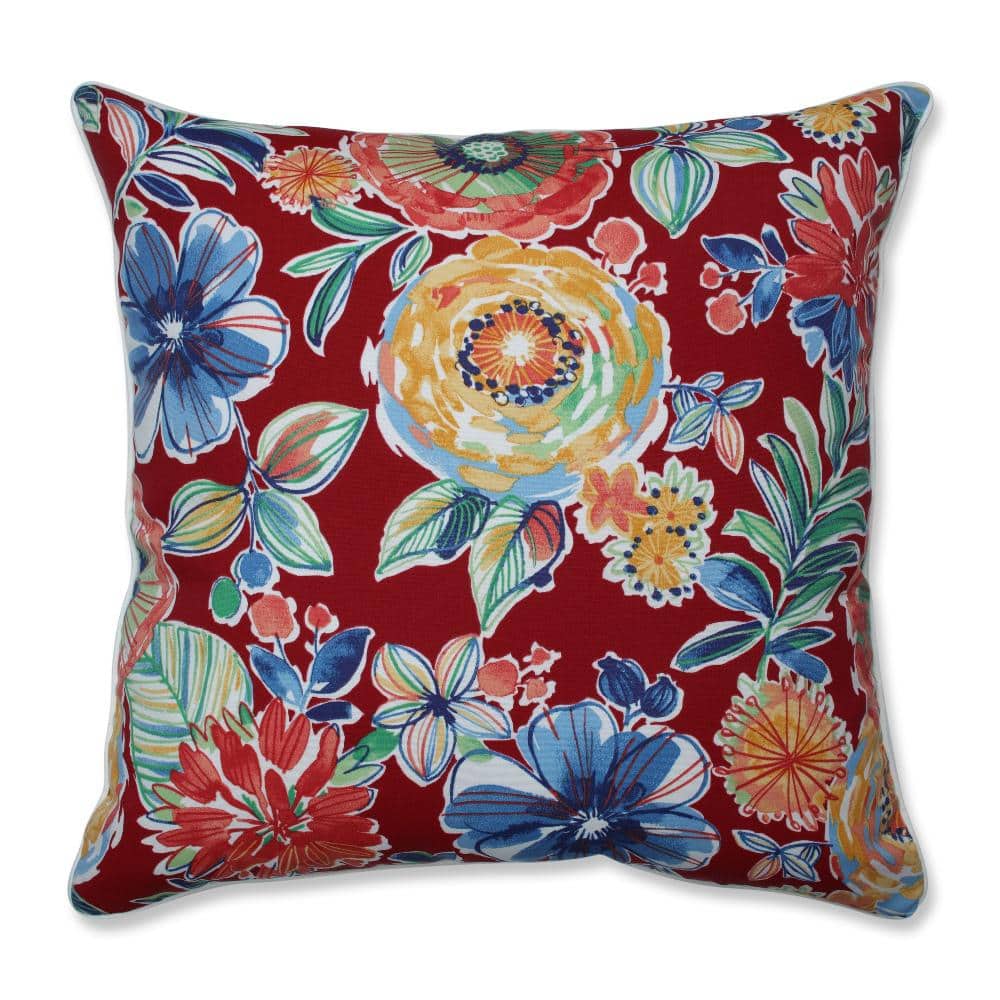 Pillow Perfect Floral Red Square Outdoor Square Throw Pillow 645032 ...