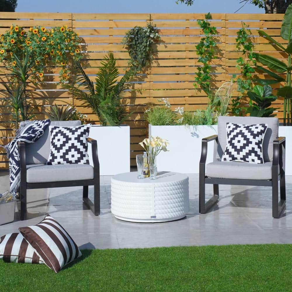 DIRECT WICKER Tiger 3-Piece Metal Round Outdoor Bistro Set with White ...