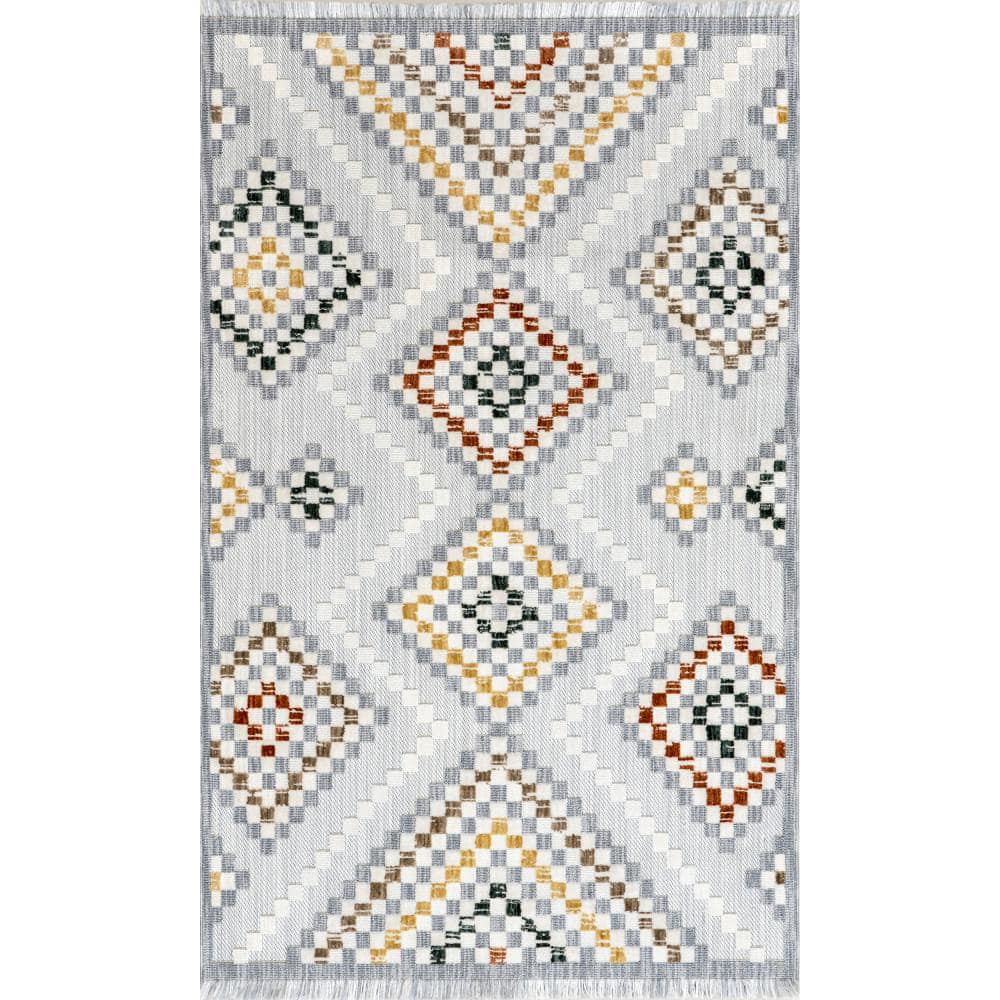 nuLOOM Marceline Colorful Modern Diamond Fringe Light Gray 8 ft. x 10 ...