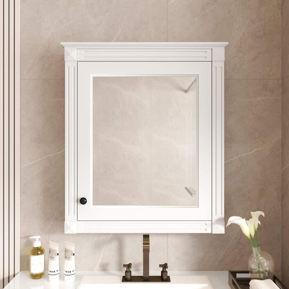 White 24 in. W x 27 in. H Cottage Rectangle MDF Framed Mirror Wall ...