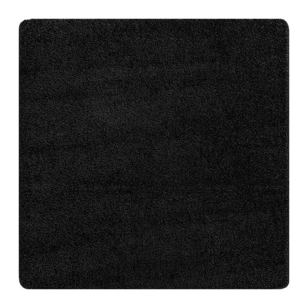 Beverly Rug 3 ft. x 3 ft. Black Silky Solid Plus Thick Pile Non Slip ...