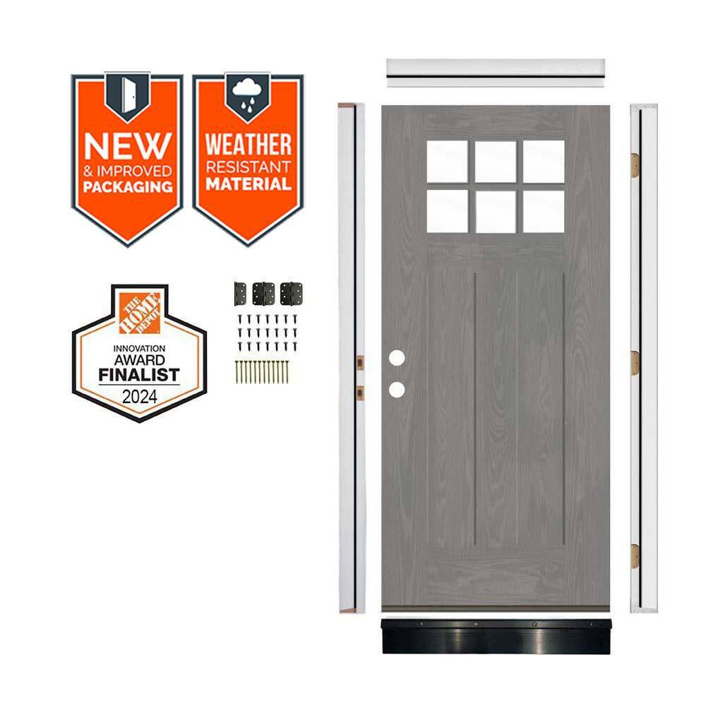 Krosswood Doors 36in.x79in. Craftsman 6-Lite Clear Glass RH Grey Stain ...