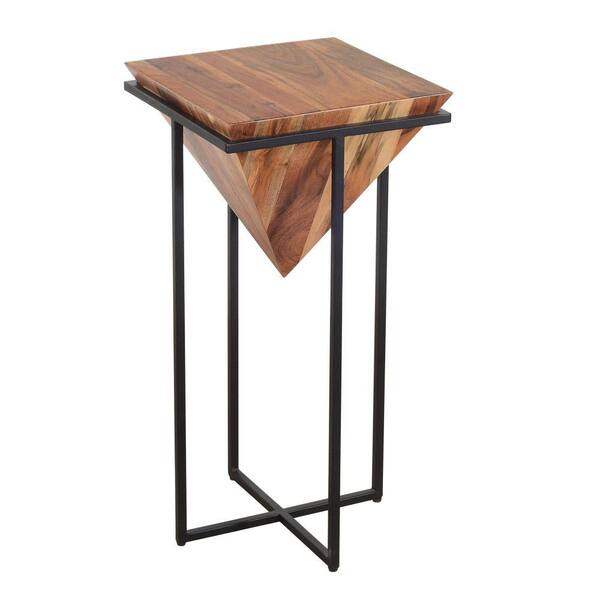 THE URBAN PORT Ida 15 in. Brown and Black Square Wooden Side Table with ...