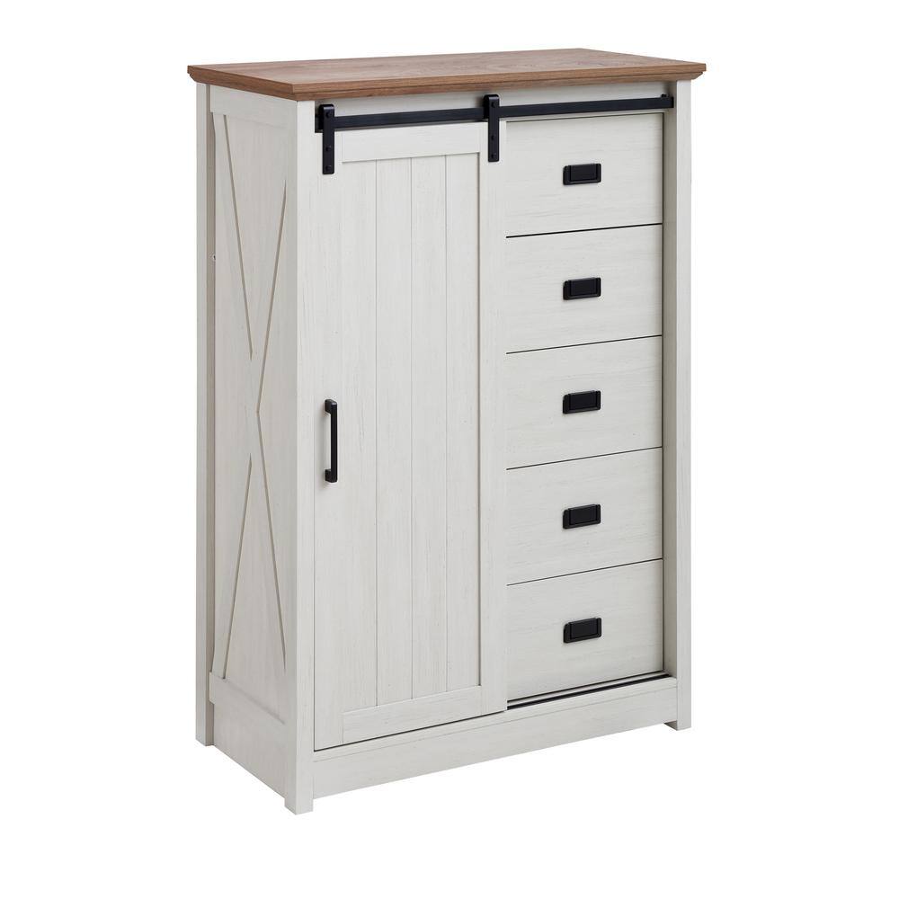 Tileon 5 Drawers Pantry Organizers with Sliding Barn Door, Tall Dresser ...