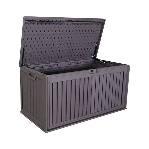 100 Gal. Brown Waterproof Resin Outdoor Storage Deck Box with Side ...