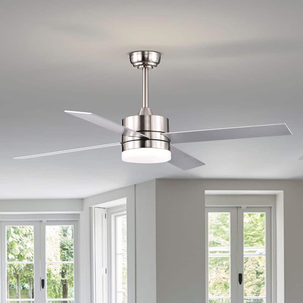 Edvivi 52 in. Integrated LED Indoor Brushed Nickel 4-Blade Reversible ...